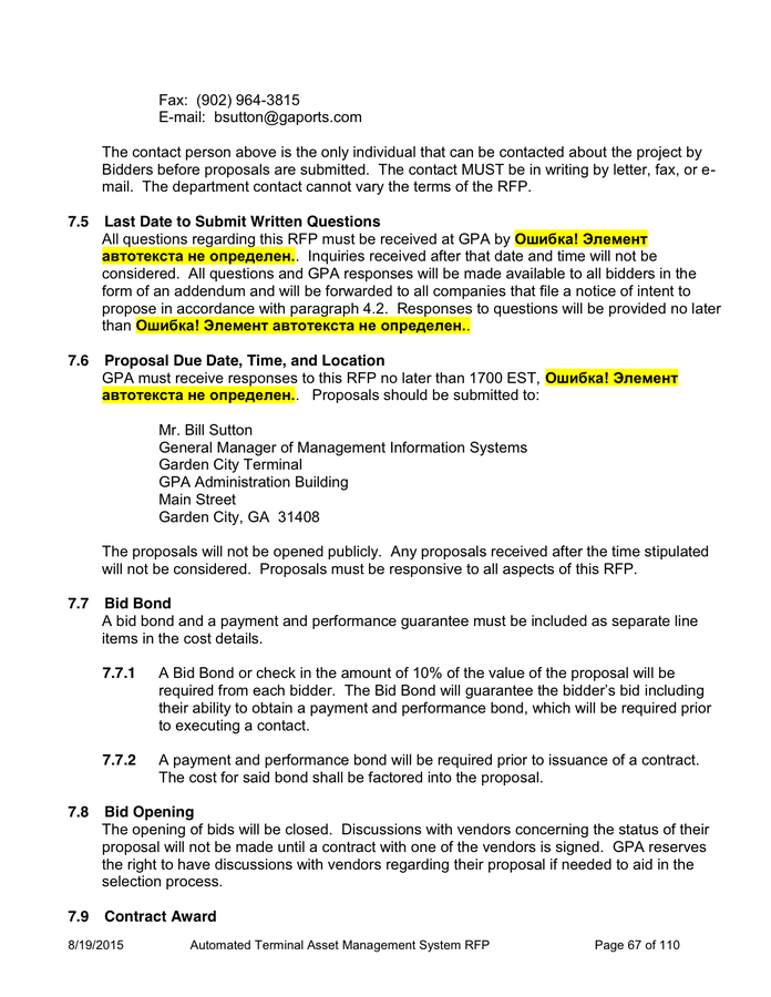 REQUEST FOR PROPOSAL PROCEDURES in Word and Pdf formats - page 67 of 110