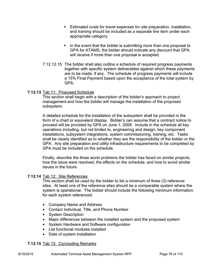 REQUEST FOR PROPOSAL PROCEDURES in Word and Pdf formats - page 76 of 110