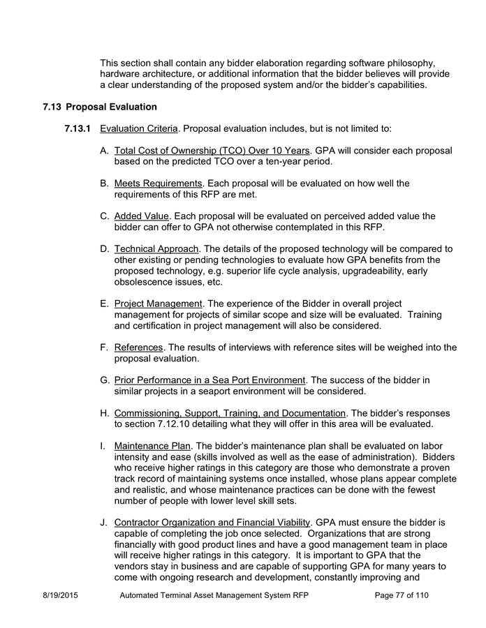 REQUEST FOR PROPOSAL PROCEDURES in Word and Pdf formats - page 77 of 110