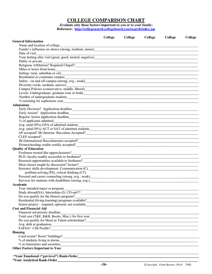 Free Comparison Chart Template Word