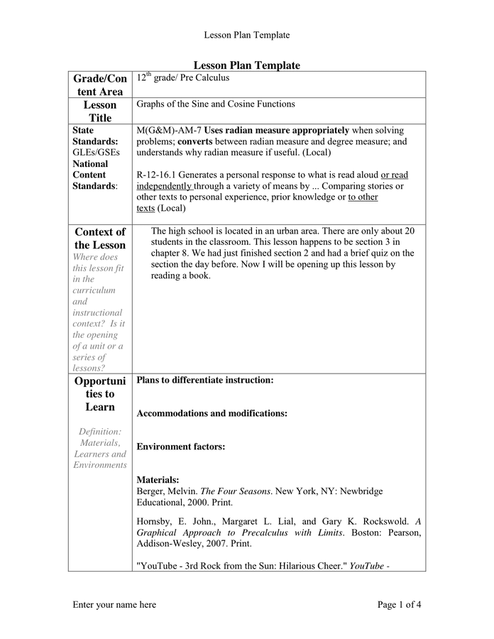 Lesson Plan Template - download free documents for PDF, Word and Excel