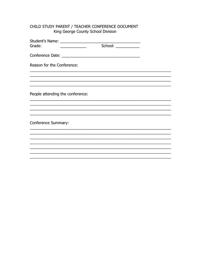 Parent Teacher Conference Forms - download free documents for PDF, Word ...