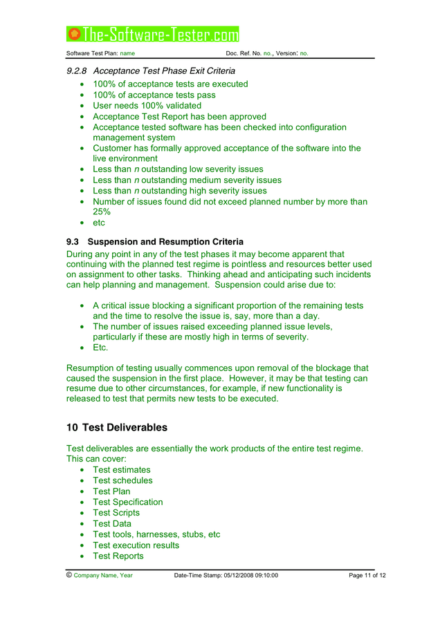 Software Test Plan Template in Word and Pdf formats - page 11 of 12