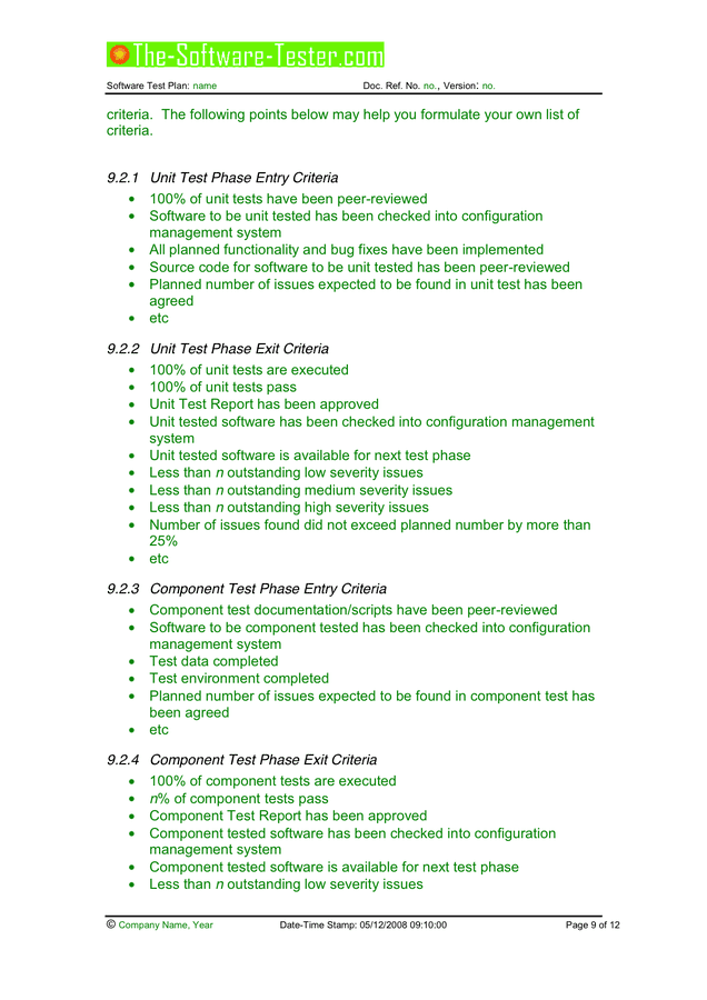 Software Test Plan Template in Word and Pdf formats - page 9 of 12