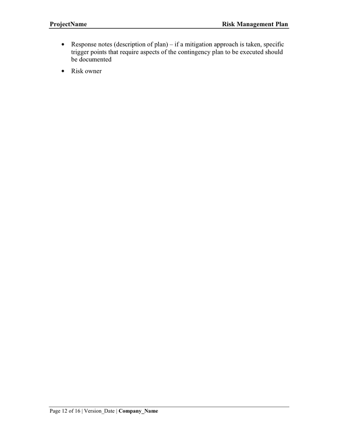 Risk Management Plan Template in Word and Pdf formats - page 12 of 16