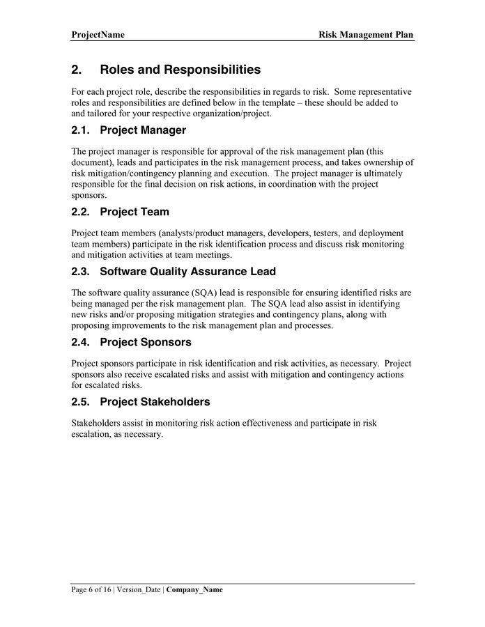 Risk Management Plan Template in Word and Pdf formats - page 6 of 16