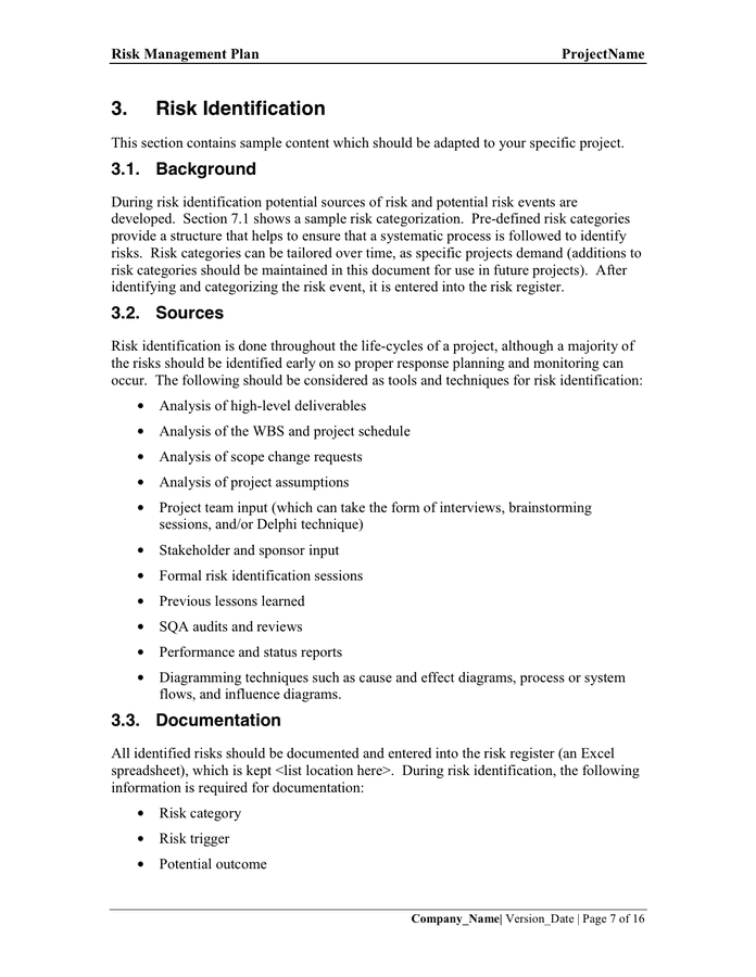 Risk Management Plan Template in Word and Pdf formats - page 7 of 16