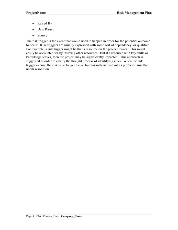 Risk Management Plan Template in Word and Pdf formats - page 8 of 16