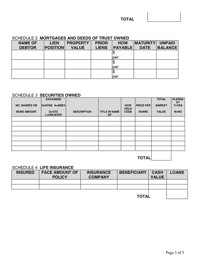 PERSONAL FINANCIAL STATEMENT Template in Word and Pdf formats - page 3 of 5