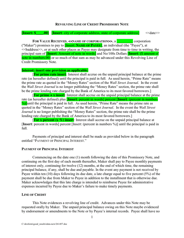 PROMISSORY NOTE in Word and Pdf formats