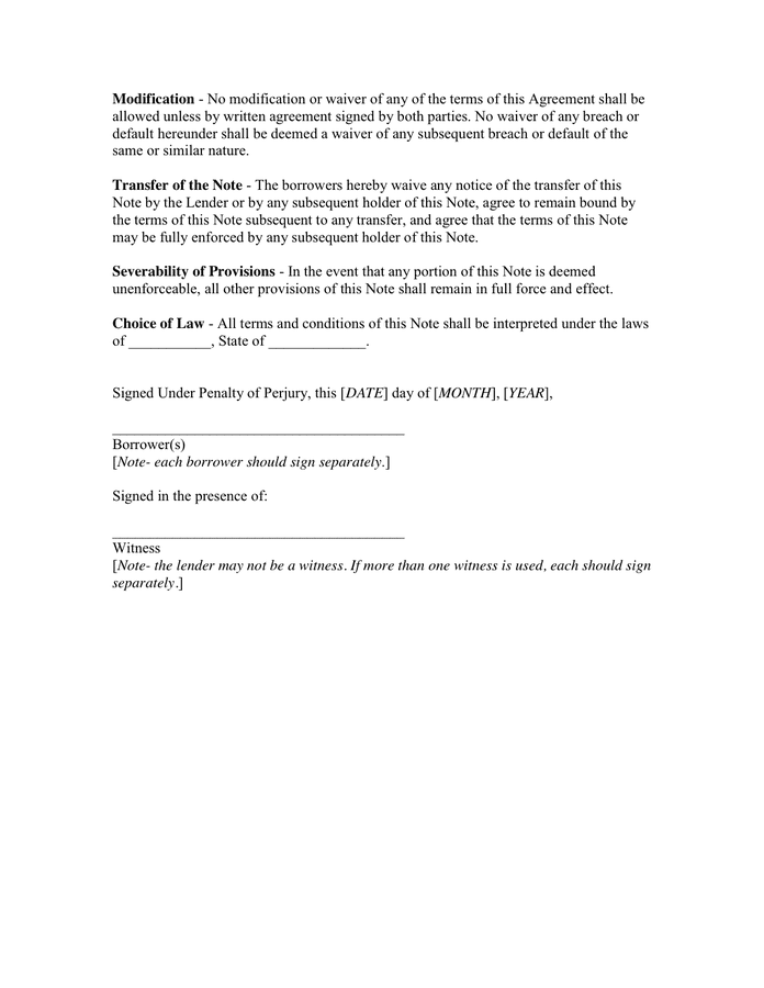 Promissory Note in Word and Pdf formats - page 2 of 2