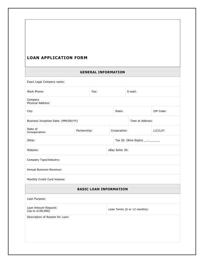 Loan Application Form In Word And Pdf Formats
