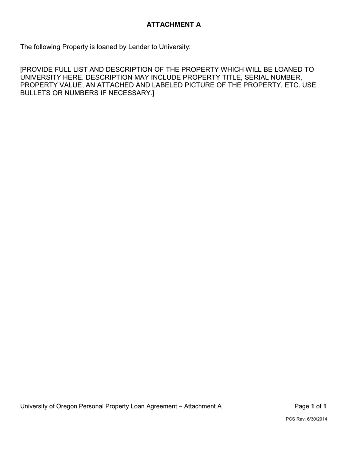 Personal Property Loan Agreement in Word and Pdf formats - page 6 of 7