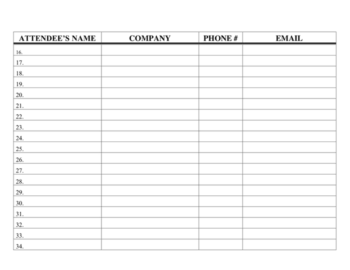 Printable sign in sheet in Word and Pdf formats - page 2 of 3