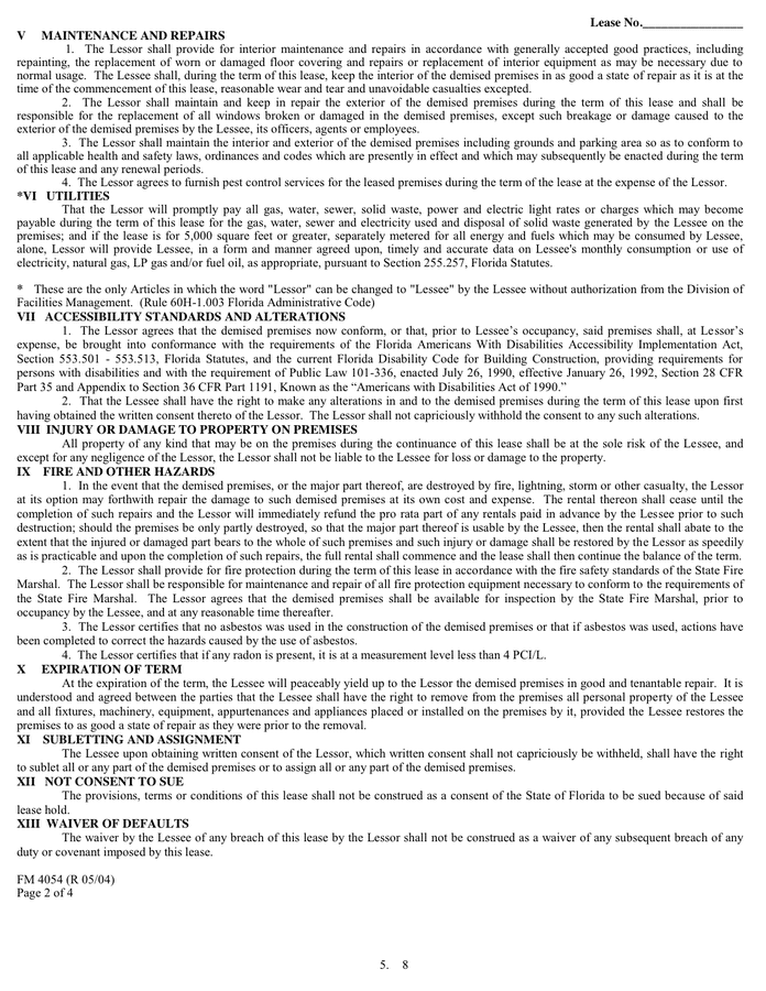 STANDARD Florida LEASE AGREEMENT In Word And Pdf Formats Page 8 Of 22