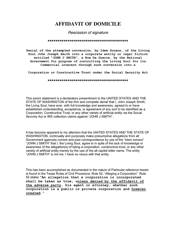 AFFIDAVIT OF DOMICILE in Word and Pdf formats