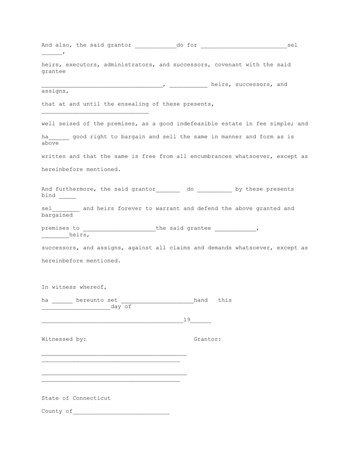 CONNECTICUT WARRANTY DEED in Word and Pdf formats - page 2 of 3
