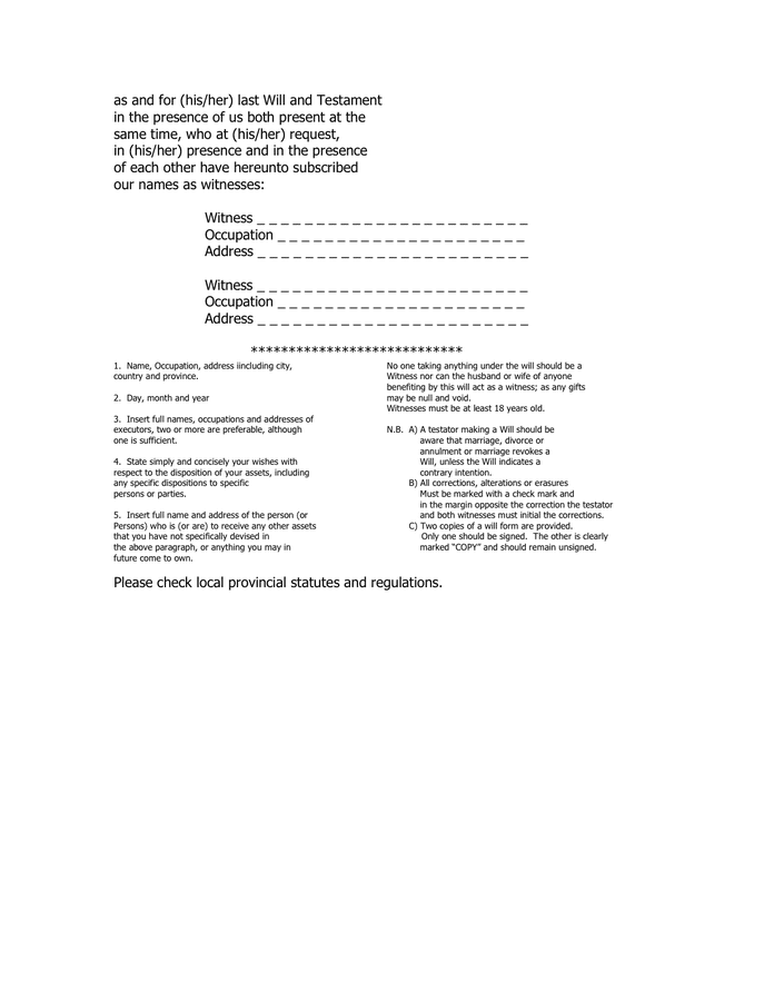 Last Will and Testament Sample in Word and Pdf formats - page 2 of 2