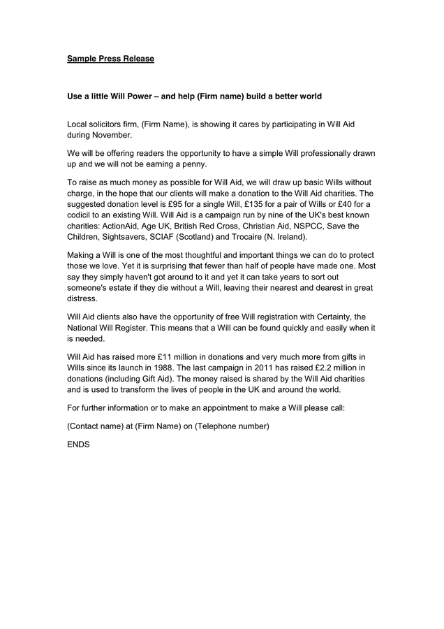 Sample Press Release in Word and Pdf formats