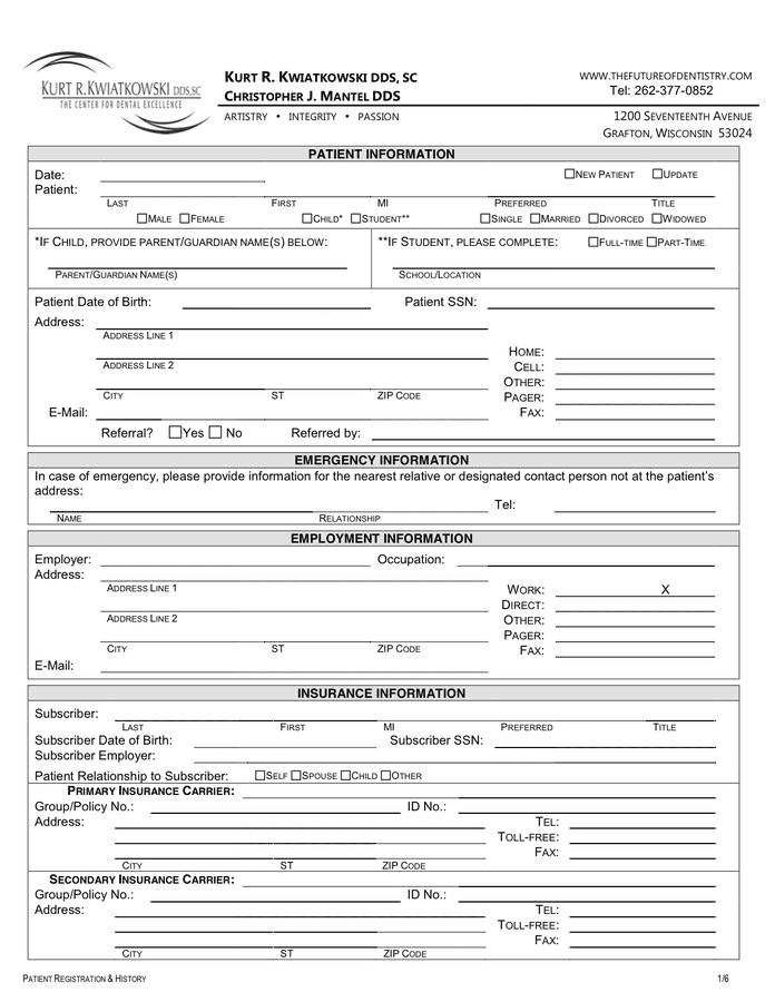 Patient Registration & History Form in Word and Pdf formats