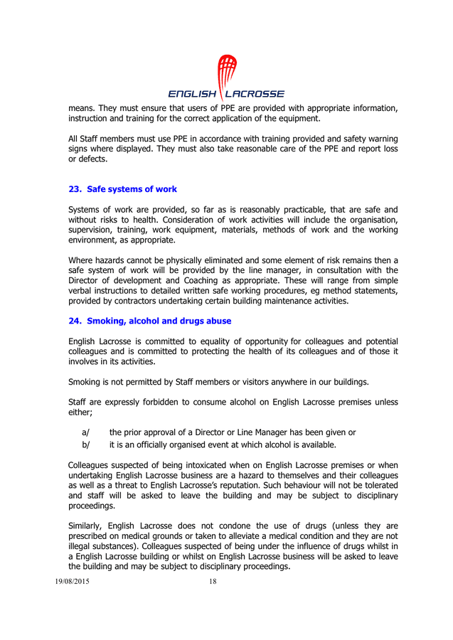 Health and Safety Policy in Word and Pdf formats - page 18 of 22