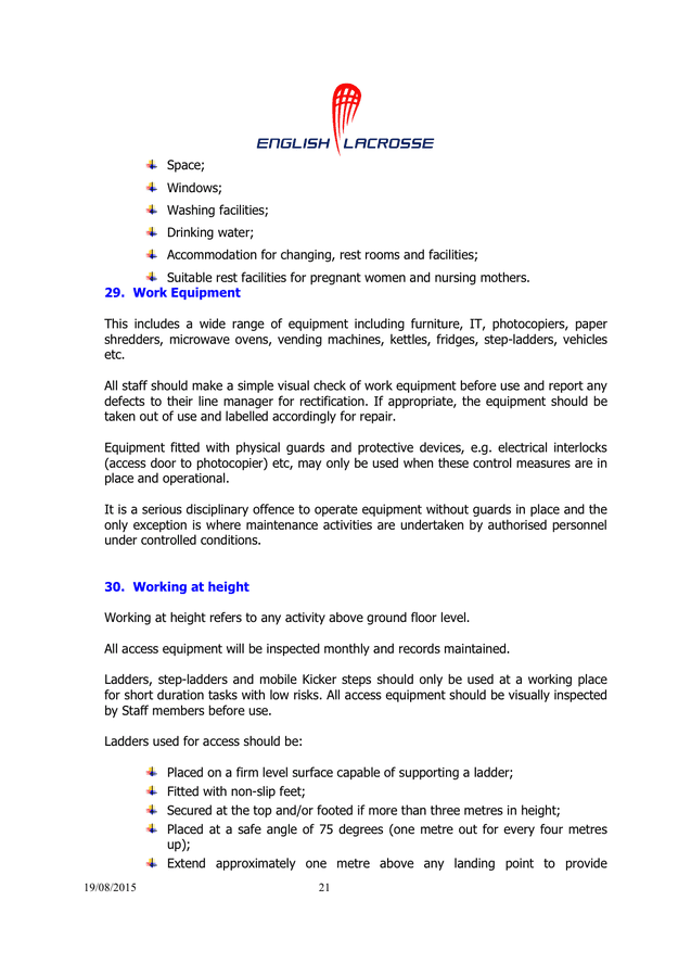 Health and Safety Policy in Word and Pdf formats - page 21 of 22