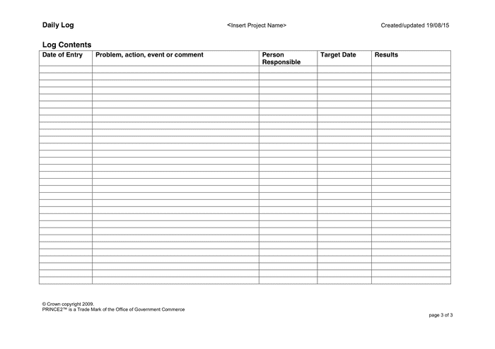Daily Log Template in Word and Pdf formats - page 3 of 3