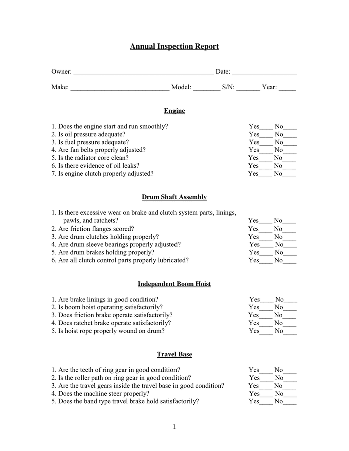 Annual Inspection Report in Word and Pdf formats