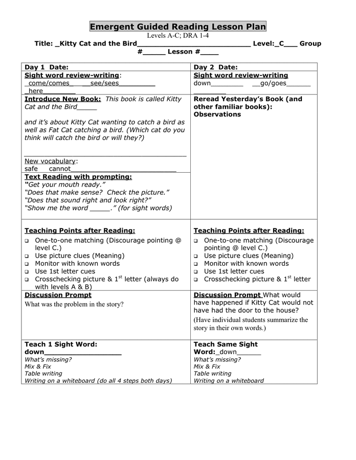 Pre A Lesson Plan In Word And Pdf Formats