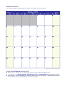 October 2015 Calendar - download free documents for PDF, Word and Excel