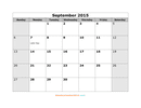 September 2015 Calendar - download free documents for PDF, Word and Excel