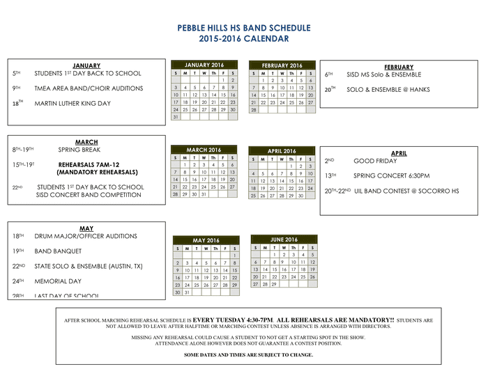 School Calendar Sample in Word and Pdf formats - page 2 of 2