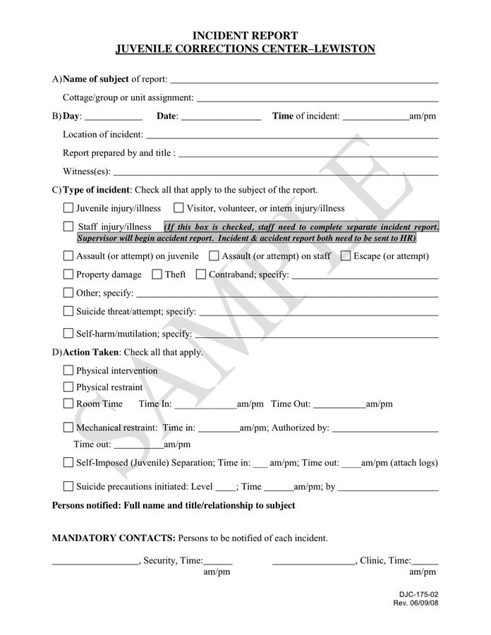 Incident report in Word and Pdf formats