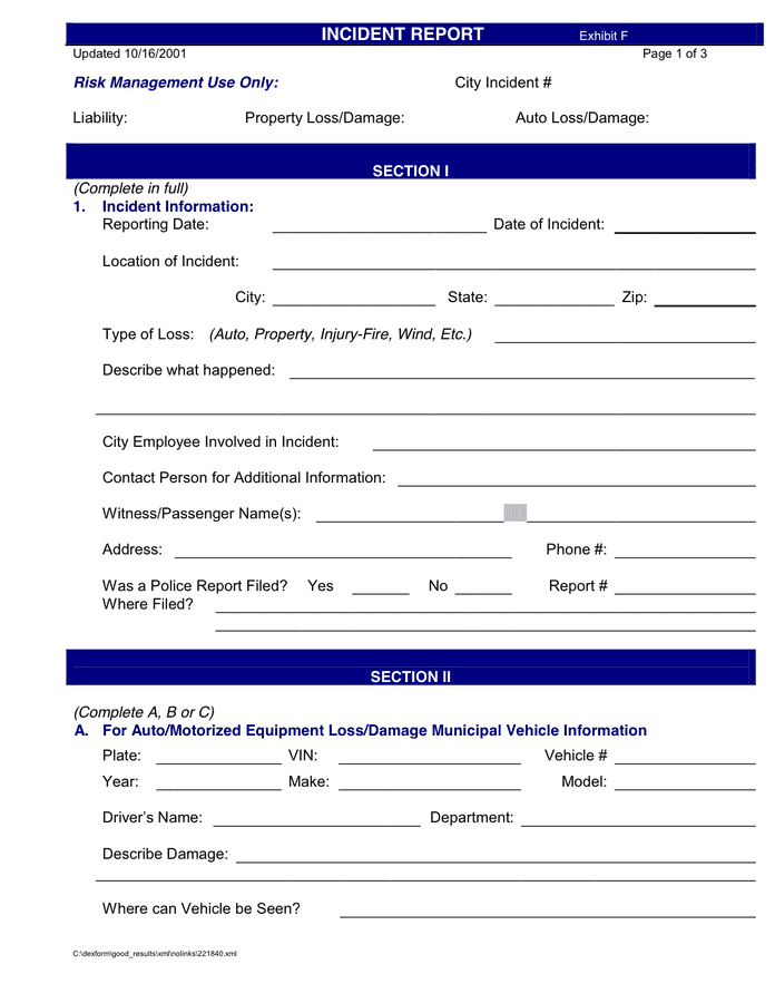 Incident report in Word and Pdf formats