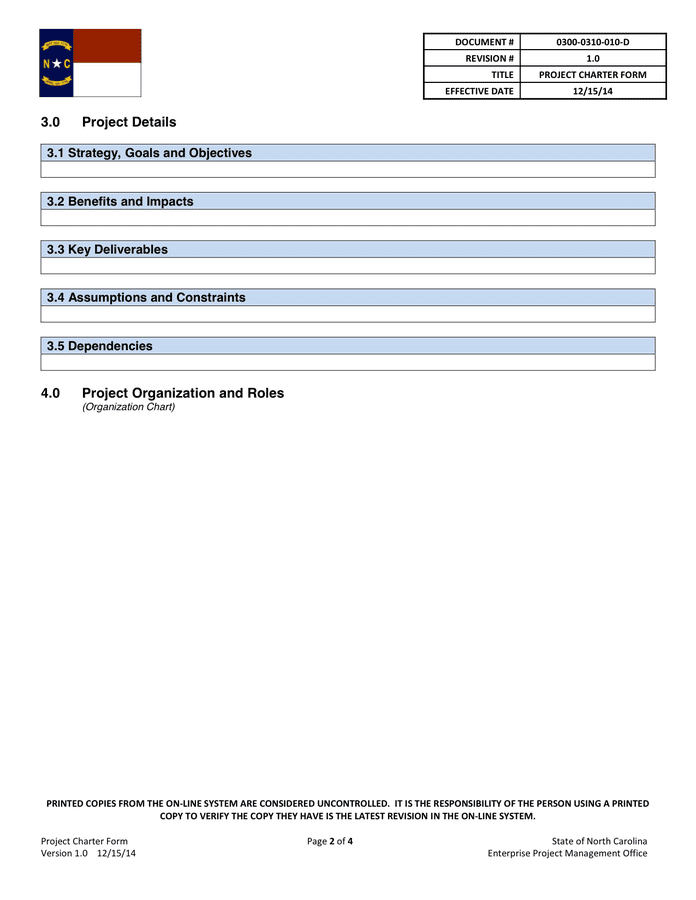 Project Charter Template in Word and Pdf formats - page 2 of 4