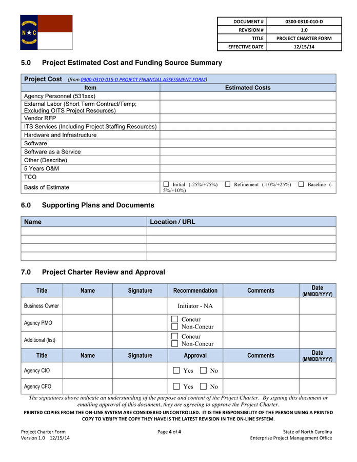 Project Charter Template In Word And Pdf Formats Page 4 Of 4