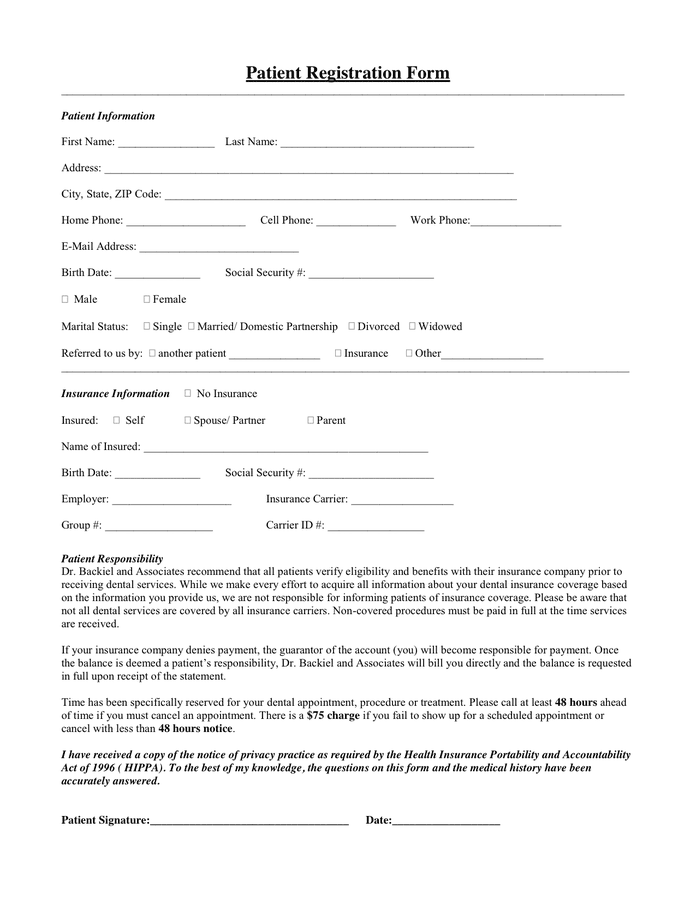 Patient Registration Form - download free documents for PDF, Word and Excel