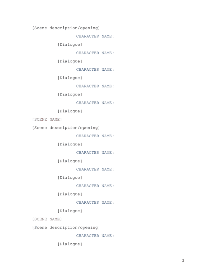 Screenplay Sample in Word and Pdf formats - page 3 of 5