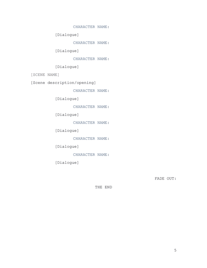 Screenplay Sample in Word and Pdf formats - page 5 of 5