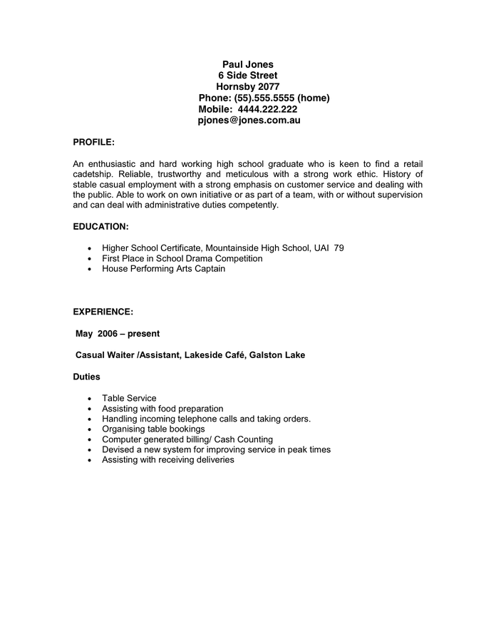 SAMPLE RESUME in Word and Pdf formats