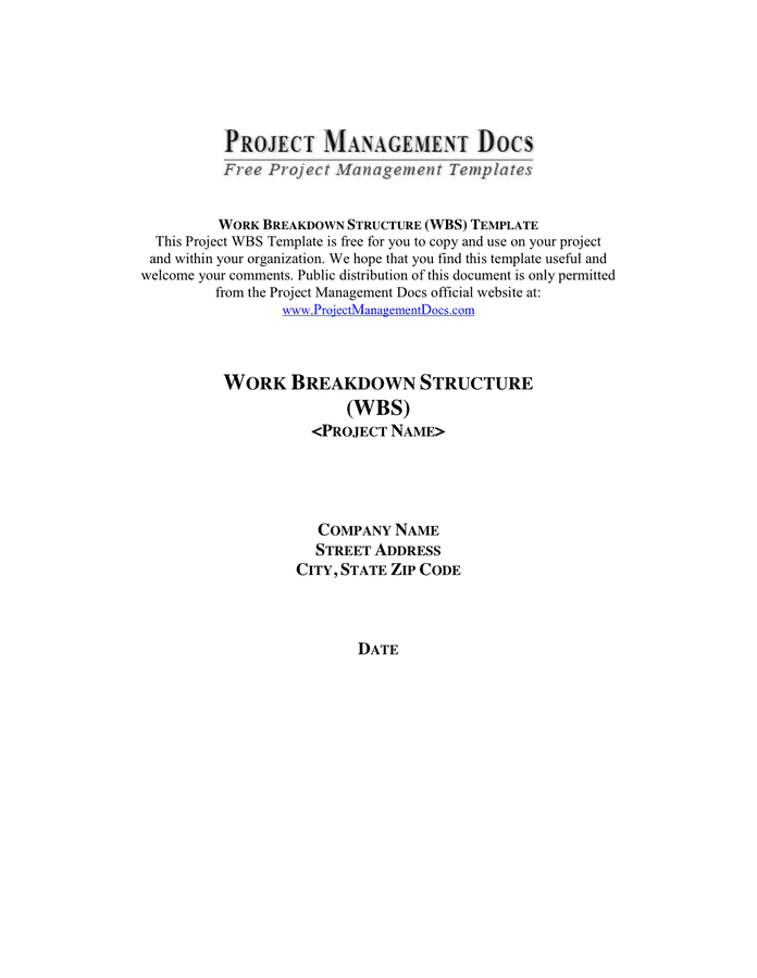 Work Breakdown Structure (WBS) Template in Word and Pdf formats