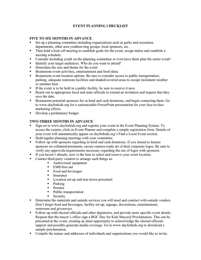 Event Planning Checklist - download free documents for PDF, Word and Excel
