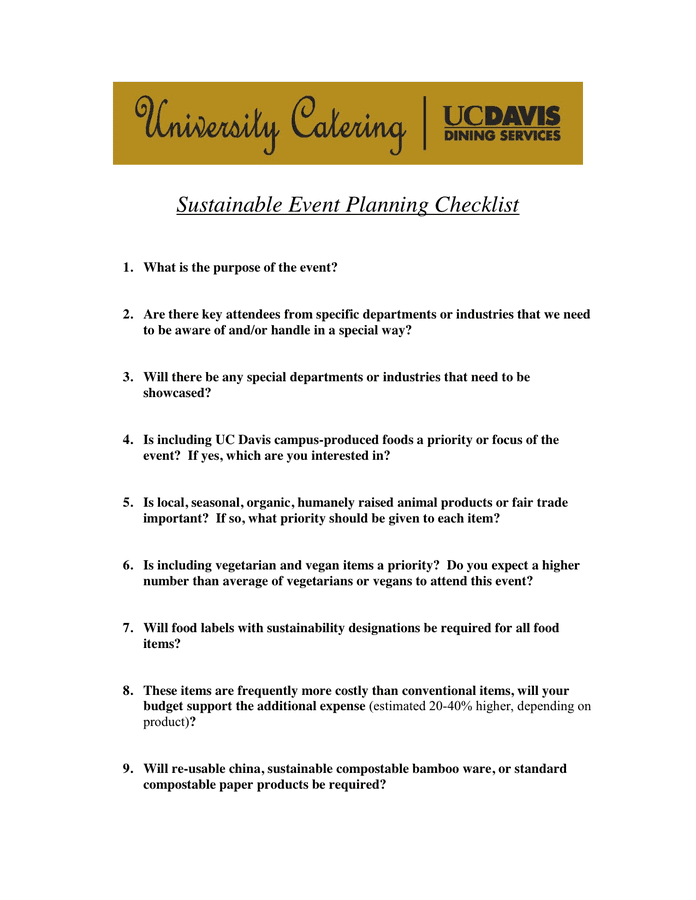 Sustainable Event Planning Checklist in Word and Pdf formats