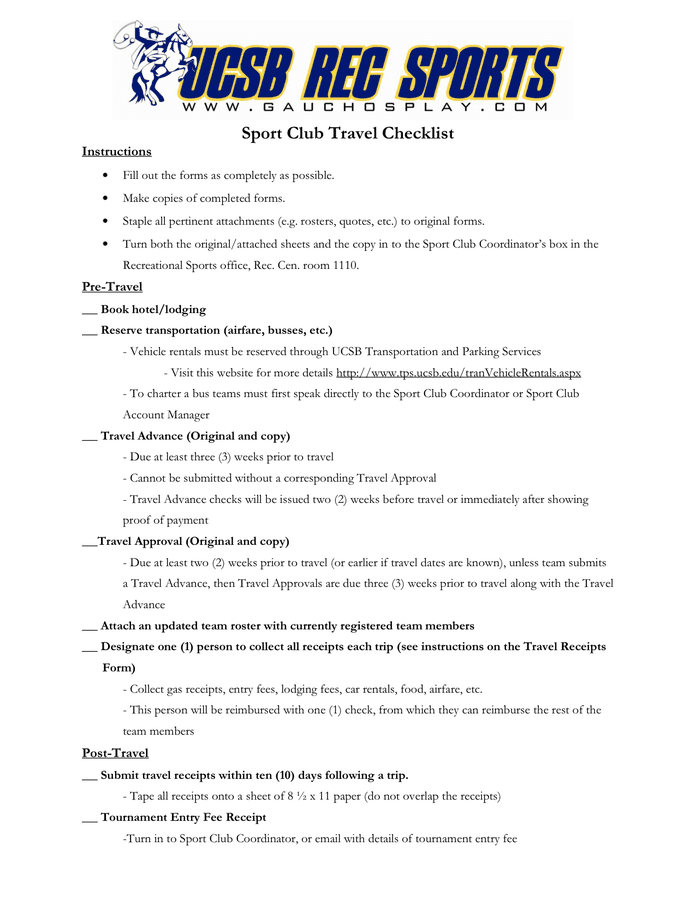 Travel Checklist - download free documents for PDF, Word and Excel
