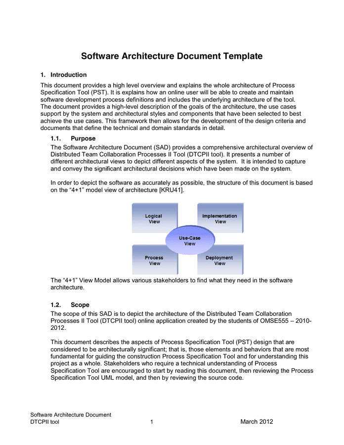 Software Architecture Document Template In Word And Pdf Formats Page 