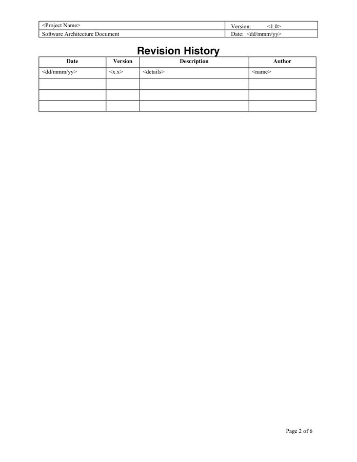 Software Architecture Document In Word And Pdf Formats Page 2 Of 6