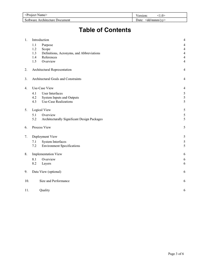 Software Architecture Document in Word and Pdf formats - page 3 of 6