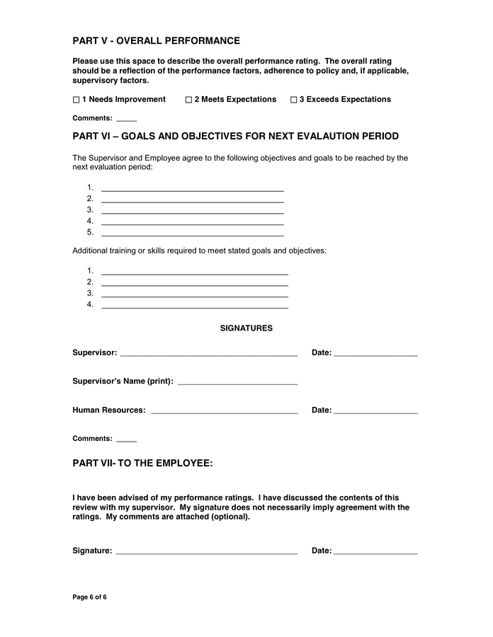 Employee Performance Evaluation Form in Word and Pdf formats - page 6 of 6