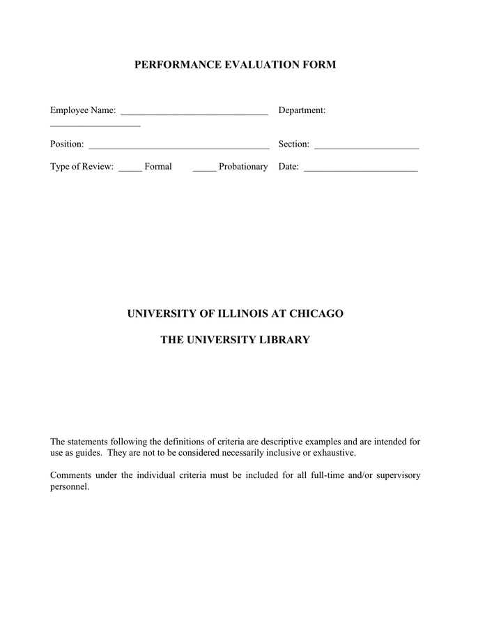 Performance Evaluation Form - download free documents for PDF, Word and ...