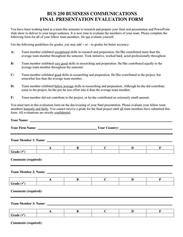 GROUP ORAL PRESENTATION EVALUATION FORM in Word and Pdf formats - page ...
